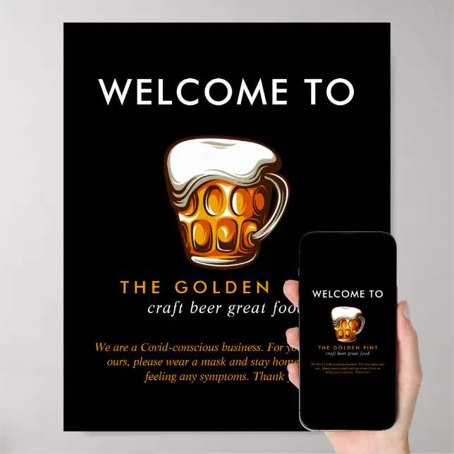 Beer Mug Logo Brewery Bar Reopening Safety Welcome Poster | Zazzle