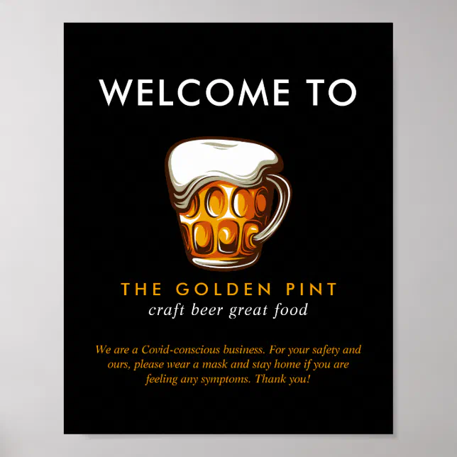 Beer Mug Logo Brewery Bar Reopening Safety Welcome Poster | Zazzle