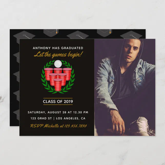 Beer Pong Graduation celebration party add photo Invitation | Zazzle
