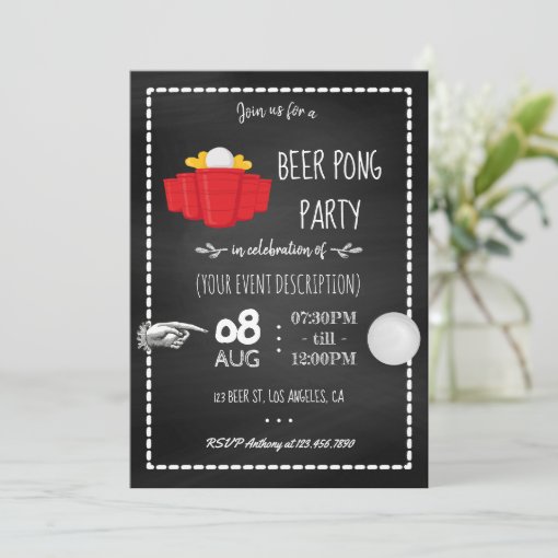 Beer Pong Party Celebration Chalkboard Invitation | Zazzle