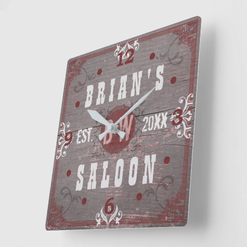 Beer Saloon Home Bar Red Gray Personalized Square Wall Clock | Zazzle
