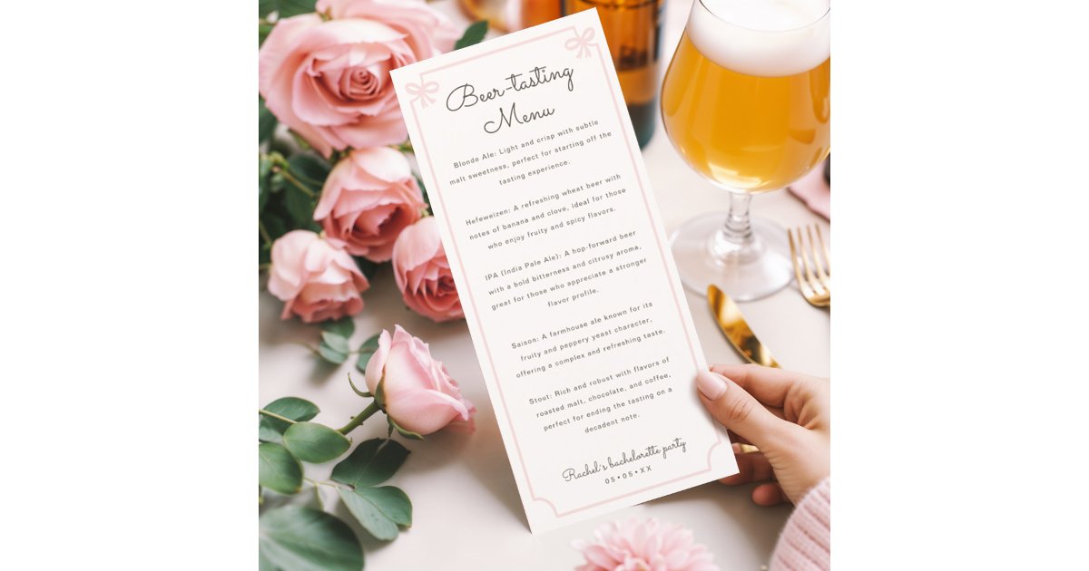 Beer tasting bachelorette party menu | Zazzle