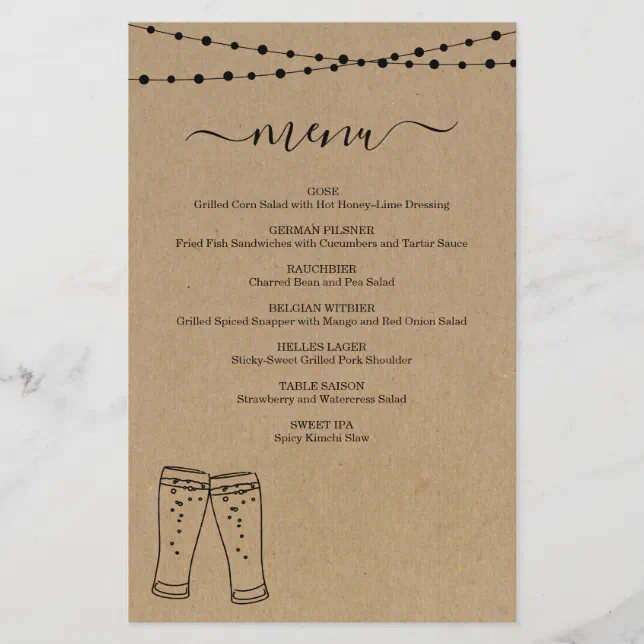 Beer Tasting Menu | Zazzle