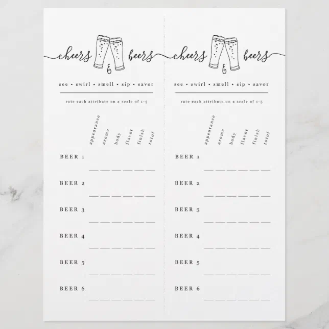 Beer Tasting Rating Scorecard Letterhead | Zazzle