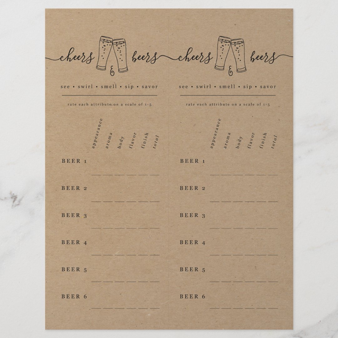 Beer Tasting Rating Scorecard on Faux Kraft Letterhead | Zazzle