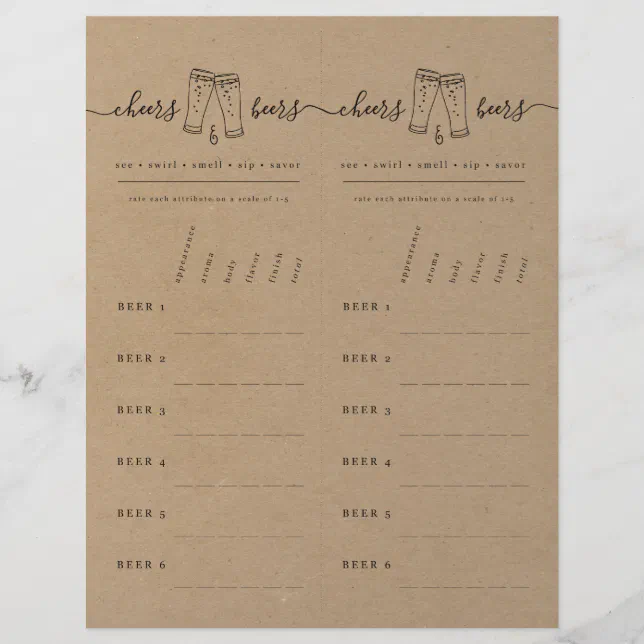 Beer Tasting Rating Scorecard on Faux Kraft Letterhead | Zazzle