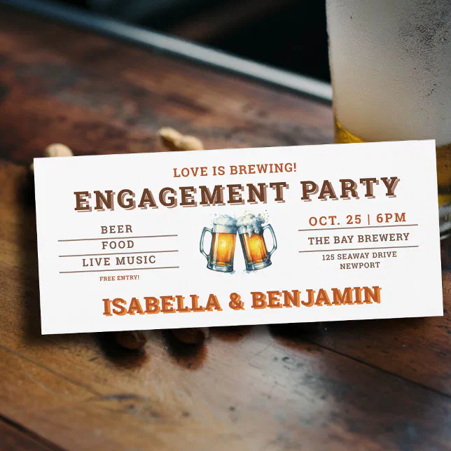 Beer Themed Brewery Fest Ticket Engagement Party Invitation | Zazzle