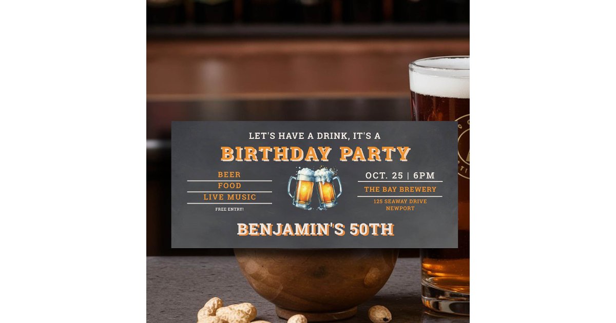 Beer Themed Brewery Men's 50th Birthday Black | Zazzle