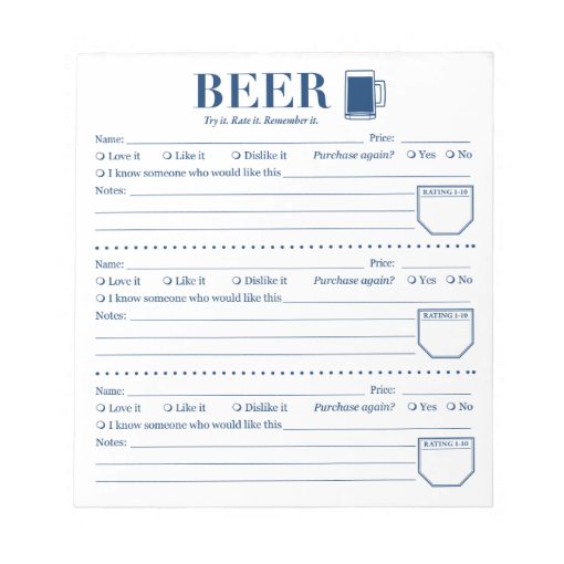 Beer Tracker, Beer Lover Drink Rating Sheet Notepad | Zazzle
