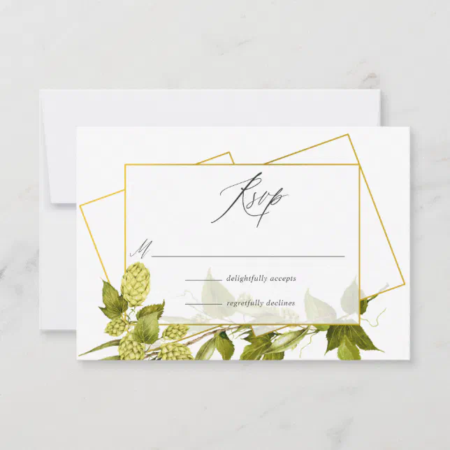 Beer Willow Greenery and Gold Geometric Wedding RSVP Card | Zazzle