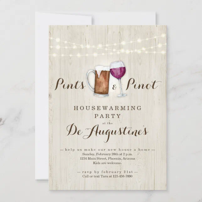 Beer & Wine Pints & Pinot Housewarming Party Invitation | Zazzle