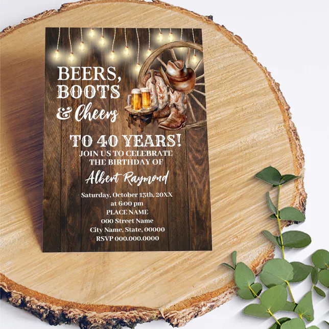 Beers Boots & Cheers Western Country Birthday Invitation | Zazzle