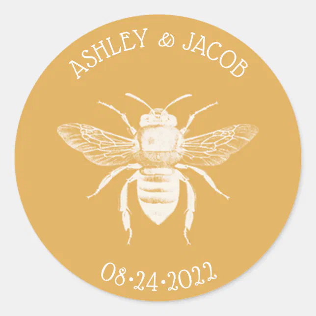 Bees and Golden Honeycomb Wedding Classic Round Sticker | Zazzle