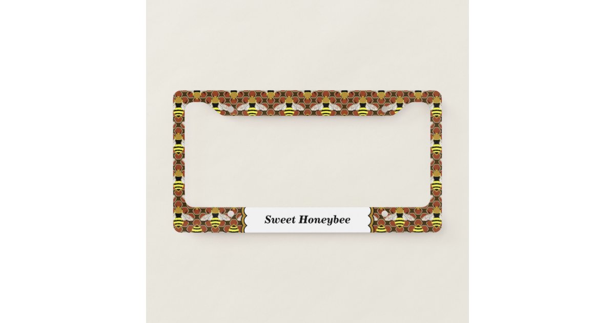 Bees and Honeycomb Pattern Personalized License Plate Frame | Zazzle
