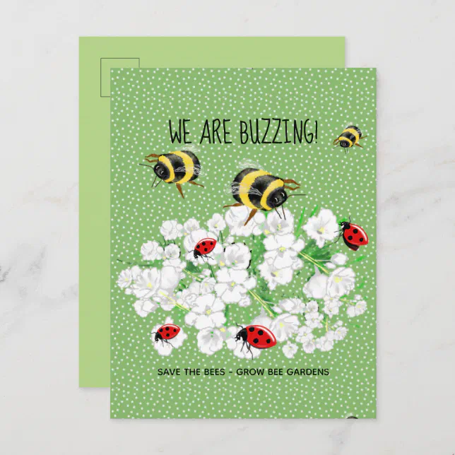 BEES and LadyBugs - Art by LeahG Save The Bees Postcard | Zazzle