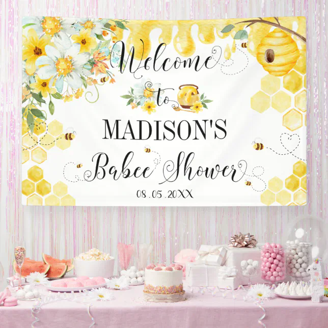 Bees Baby Shower Yellow Floral Backdrop Welcome Banner | Zazzle