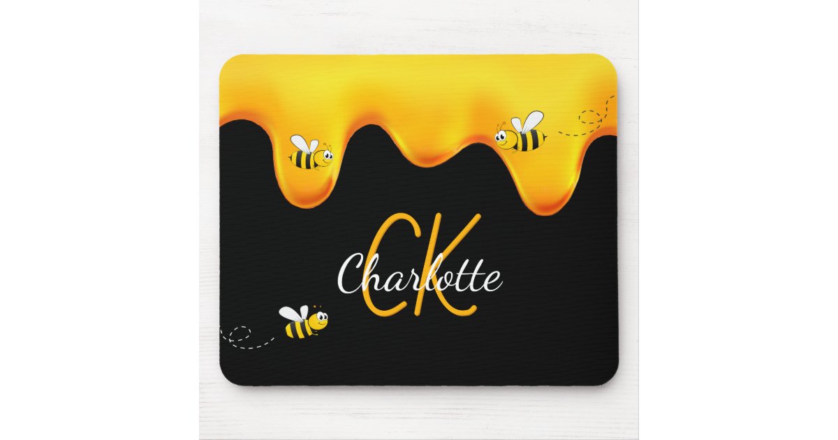 Bees Black honey dripping monogram Mouse Pad | Zazzle