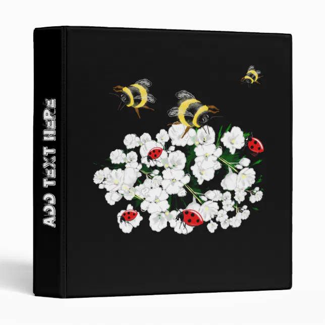 Bees ladybirds flowers white black Art by LeahG Binder | Zazzle