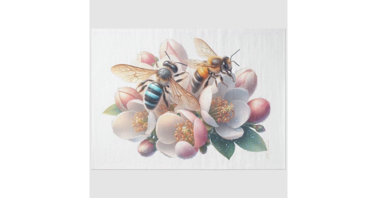 Bees on Apple Blossom Decoupage Tissue Paper | Zazzle