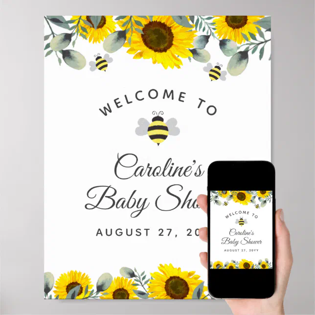 Bees Sunflowers Eucalyptus Baby Shower Welcome Poster | Zazzle