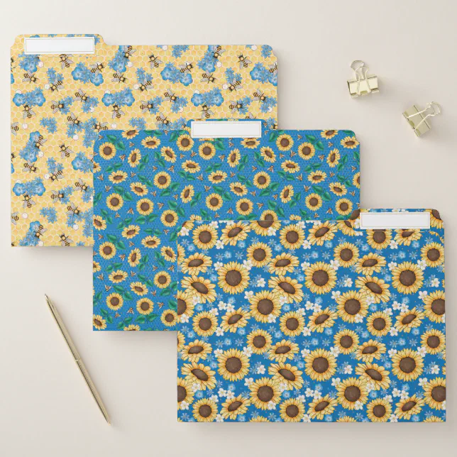 Bees Sunflowers Honeycomb File Folders | Zazzle