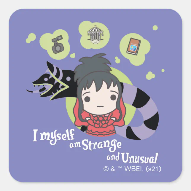 Beetlejuice | Chibi Lydia "Strange and Unusual" Square Sticker | Zazzle