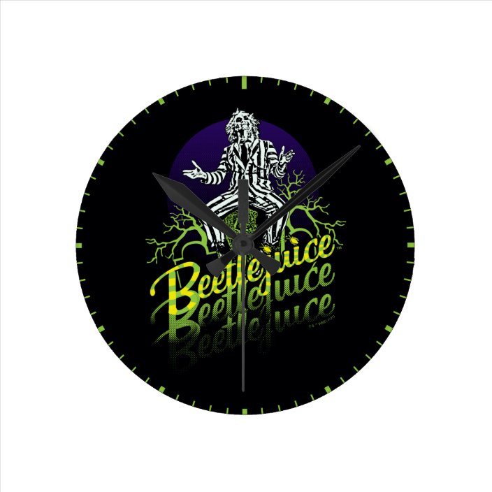 Beetlejuice | Sitting on a Tombstone Round Clock | Zazzle