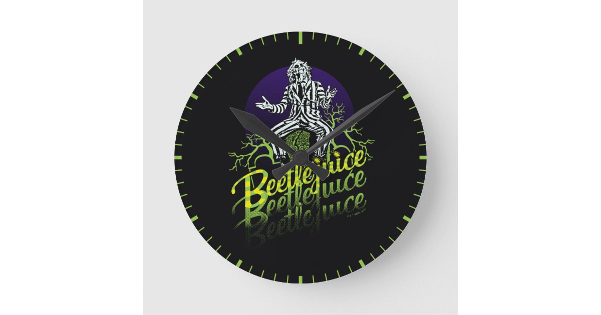 Beetlejuice | Sitting on a Tombstone Round Clock | Zazzle
