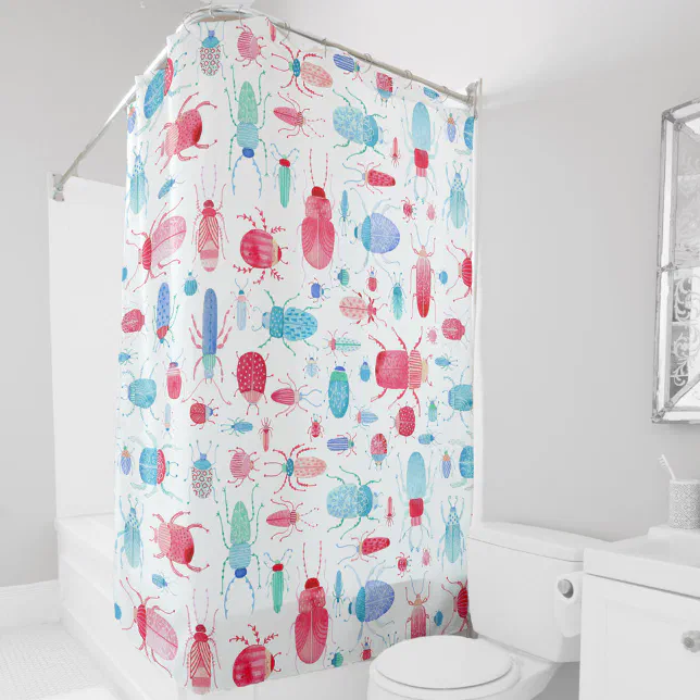 Beetles and Bugs Fun Watercolor Shower Curtain | Zazzle