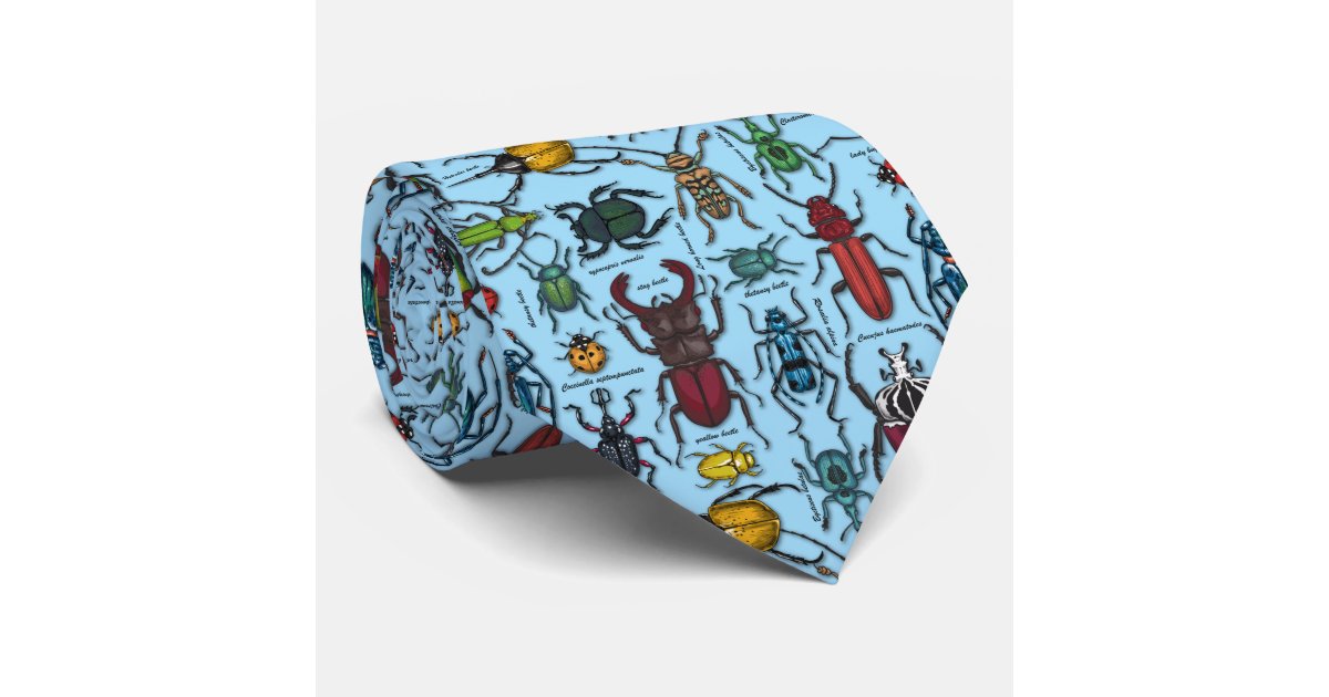 Beetles on blue neck tie | Zazzle