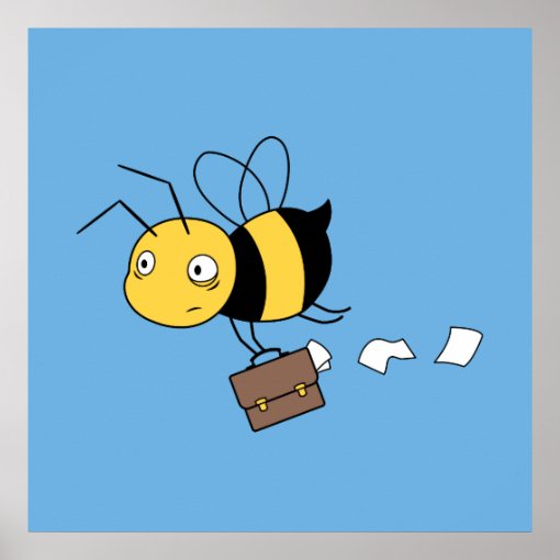 Beezness Bee, Tired Stressed Bee Holding Briefcase Poster | Zazzle