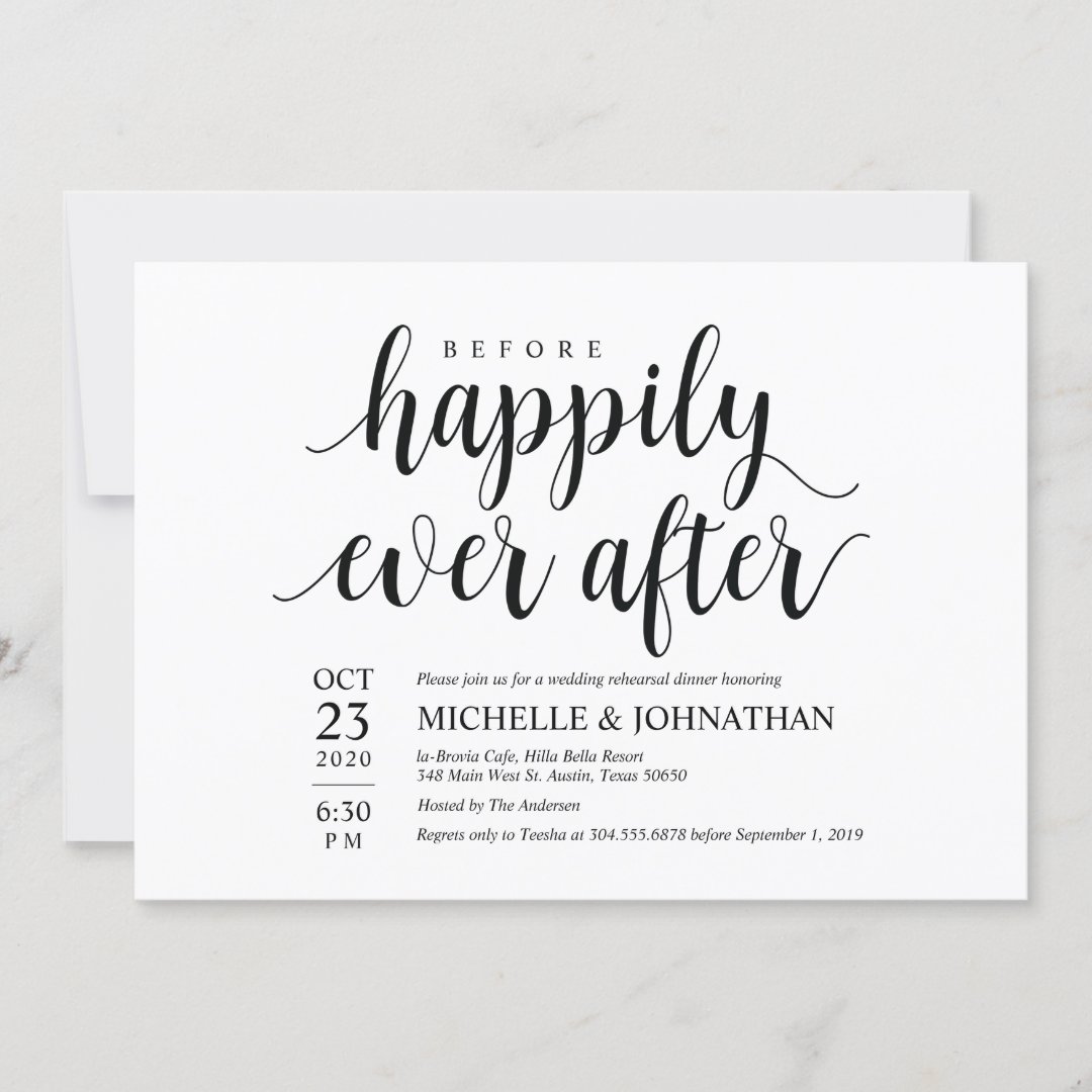 Before Happily Ever After Rehearsal Dinner Invites | Zazzle