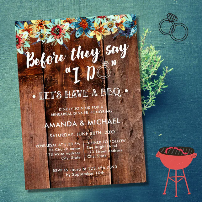 Before They Say I Do Rustic BBQ Rehearsal Dinner Invitation | Zazzle