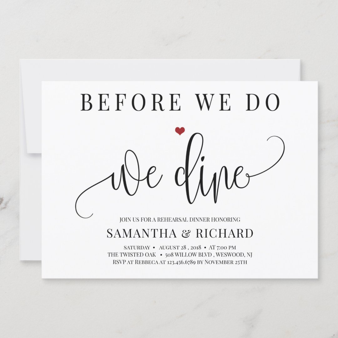 Before we do we dine calligraphy rehearsal dinner invitation | Zazzle