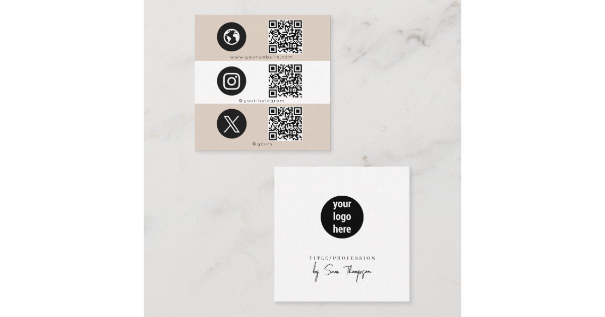 Beige 3 Icon QR Code Business Social Media Logo Calling Card | Zazzle