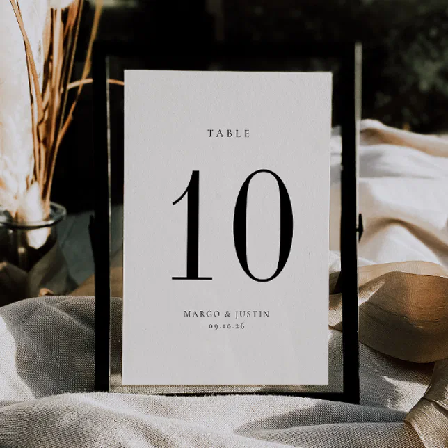 Beige and Black Wedding Table Number Card | Zazzle