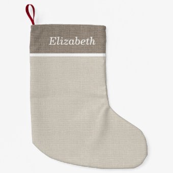 Beige and Ivory Rustic Holiday Monogram Small Christmas Stocking | Zazzle