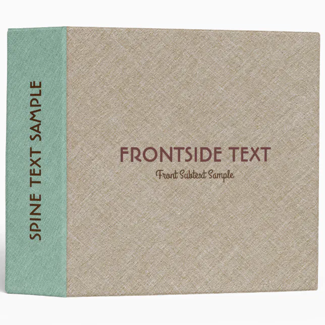 Beige and mint-green faux linen texture 3 ring binder | Zazzle
