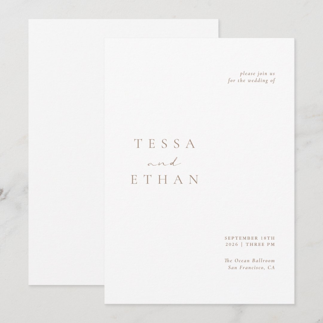 Beige and White Minimalist Modern Wedding Invitation | Zazzle