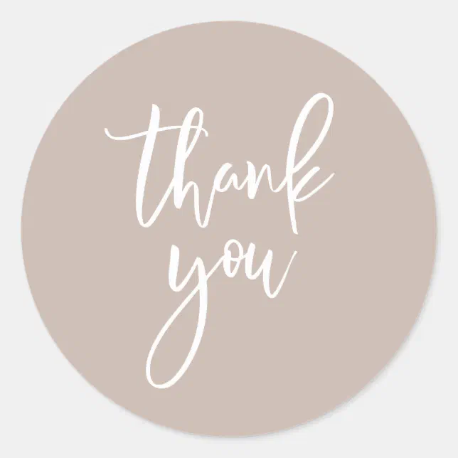Beige and White Neutral Thank You Classic Round Sticker | Zazzle