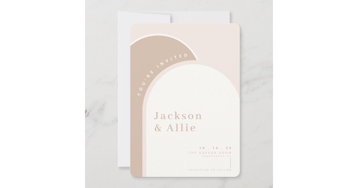 Beige Arch Boho Minimalist Wedding Invitation | Zazzle