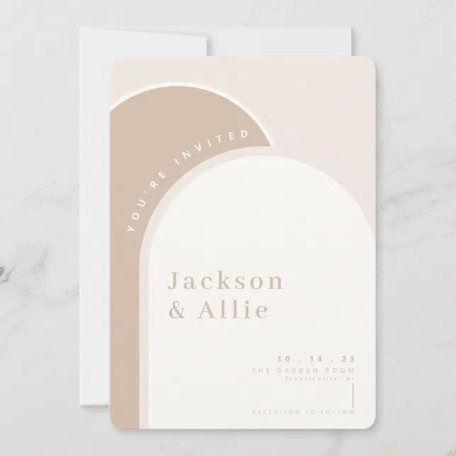 Beige Arch Boho Minimalist Wedding Invitation | Zazzle