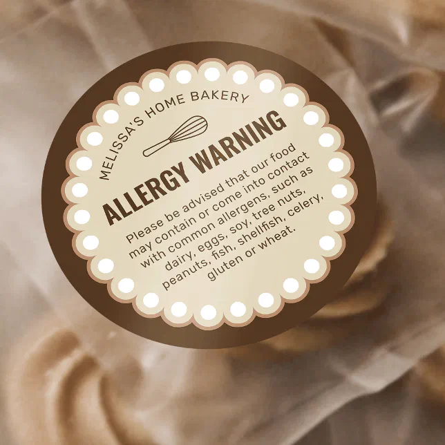 Beige Bakery Food Safety Allergens Alert Warning Classic Round Sticker ...