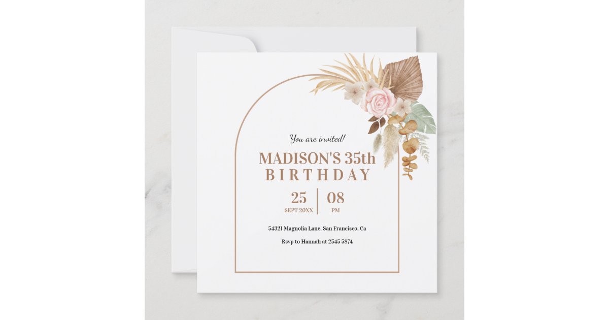 Beige Boho Style Birthday Invitation | Zazzle