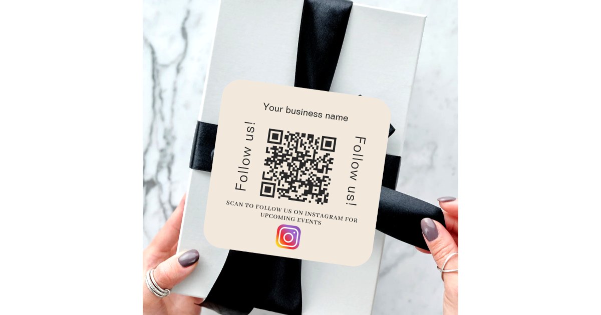 Beige Business Name Qr Code Instagram Square Sticker Zazzle