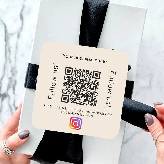 Beige business name qr code instagram square sticker | Zazzle Beige business name qr code instagram square sticker | Zazzle