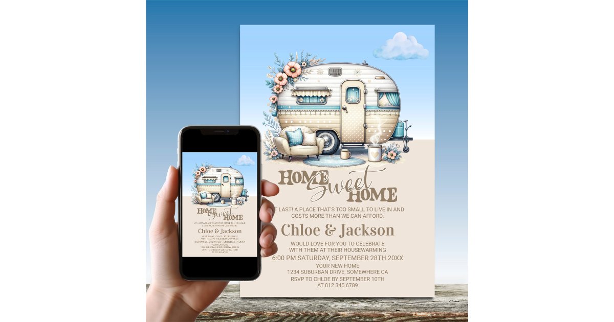 Beige Caravan Funny Housewarming Party Invitation | Zazzle