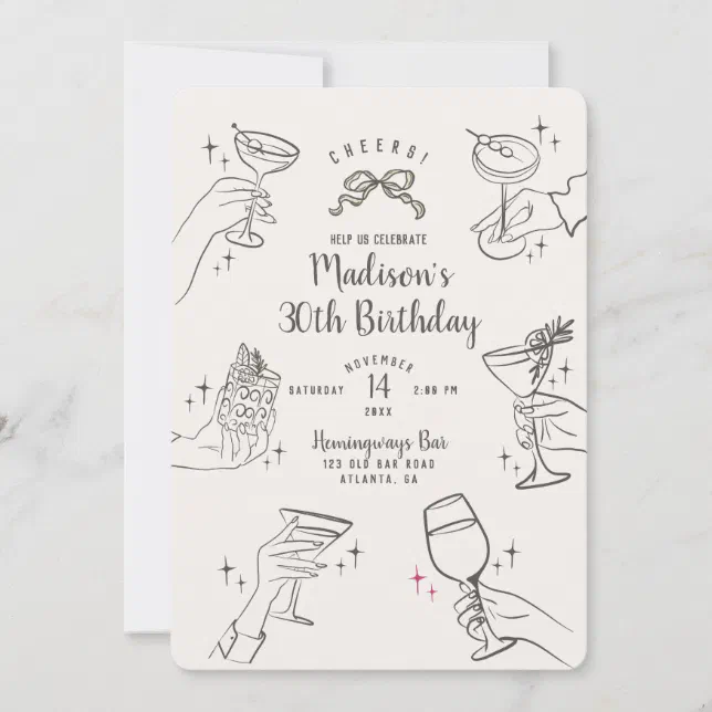 Beige Cocktail Party Retro Birthday Party Invite | Zazzle