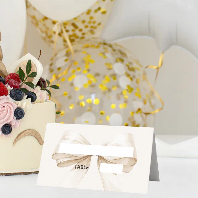 Beige Cream Bow Ivory Place Cards | Elegant Folded | Zazzle