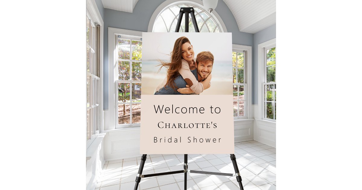 Beige cream custom photo bridal shower welcome foam board | Zazzle